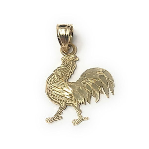 Ioka - 14K Yellow Gold Rooster Charm Tiny Pendant For Necklace or Chain