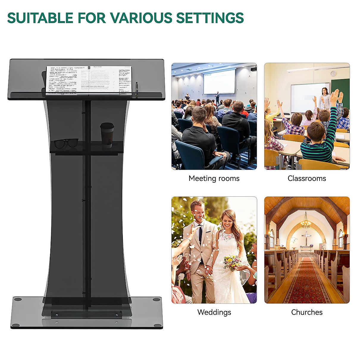 YITAHOME Podium Stand Pulpits for Churches Stand 47 inches Tall, for Church, Wedding, Classroom, Conference, Lecterns & Podiums Portable with Reading Surface & Storage Shelf Floor