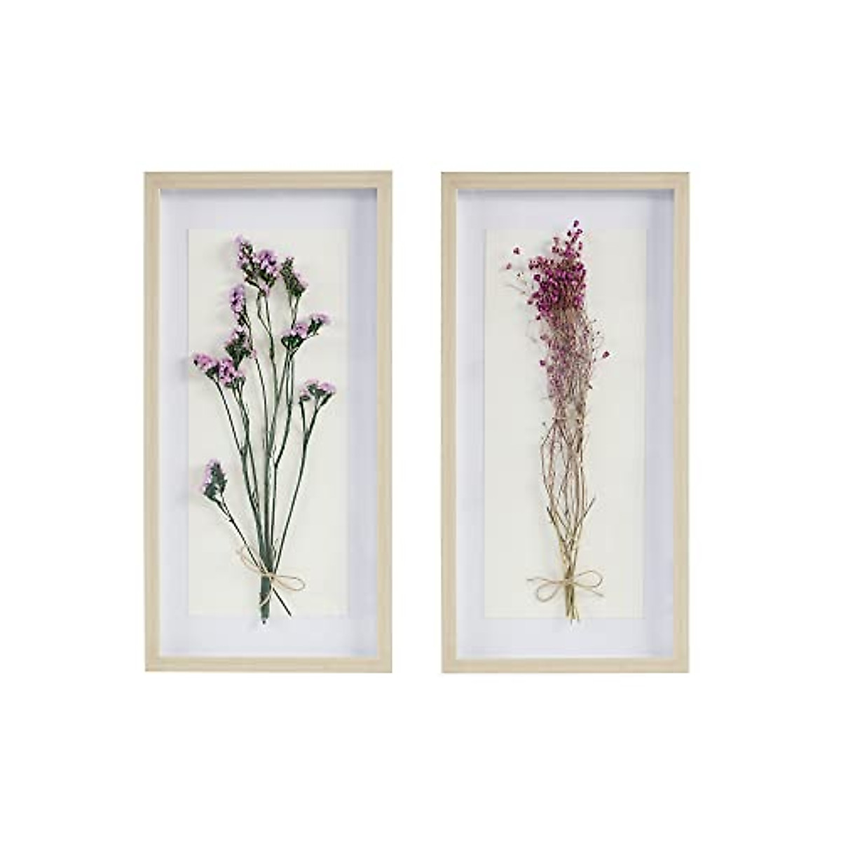 Madison Park Wall Art Living Room Décor - Sundried Natural Flowers in Shadowbox Frame, Floral Home Accent, Bedroom Decoration, Ready to Hang, 12" W x 24" H x 1.25" D, Multi 2 Piece