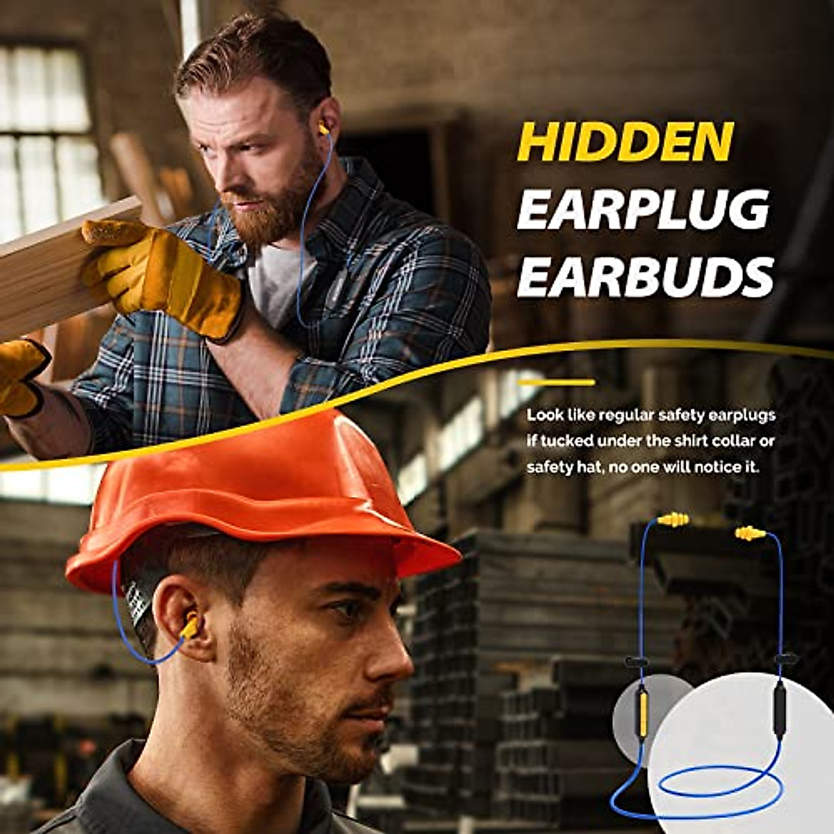 MIPEACE Bluetooth Work Earplugs Headphone, Wireless in-Ear Noise Isolating Earbuds,29dB Noise Reduction Headphone with Mic and Control,19+ Hours Battery for Lawn Mowing Industrial Construction(Black)