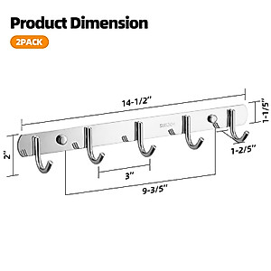 TooCust 2 Pack Thickened 304 Stainless Steel Wall Coat Rack - Heavy Duty Coat Rack Wall Mounted, Modern Wall Coat Rack with Hooks, Durable Wall Hangers,Jacket Hooks,Towel Hook Rack, Silver