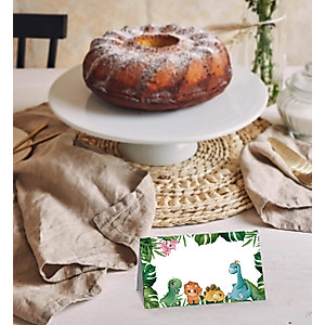 Table Place Card for Baby Shower, 25 Pcs Tent Cards Set with Tropical Palm Leaves Design, Editable Name Cards for Table Seating, Dinosaur Party Food Lables, Safari Jungle Baby Shower Decorations(10)