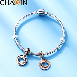 CHAWIN Initial C Letter Charms, Alphabet Charms Rose Gold, Authentic 925 Sterling Silver Charms fit Pandora Charm Bracelets, Necklace, Circle Dangle Charm Gift for Women, Sparkling Clear Stones