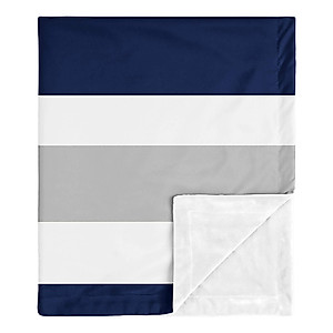 Sweet Jojo Designs Stripe Baby Boy Receiving Security Swaddle Blanket for Newborn or Toddler Nursery Car Seat Stroller Soft Minky - Navy Blue, Grey and White