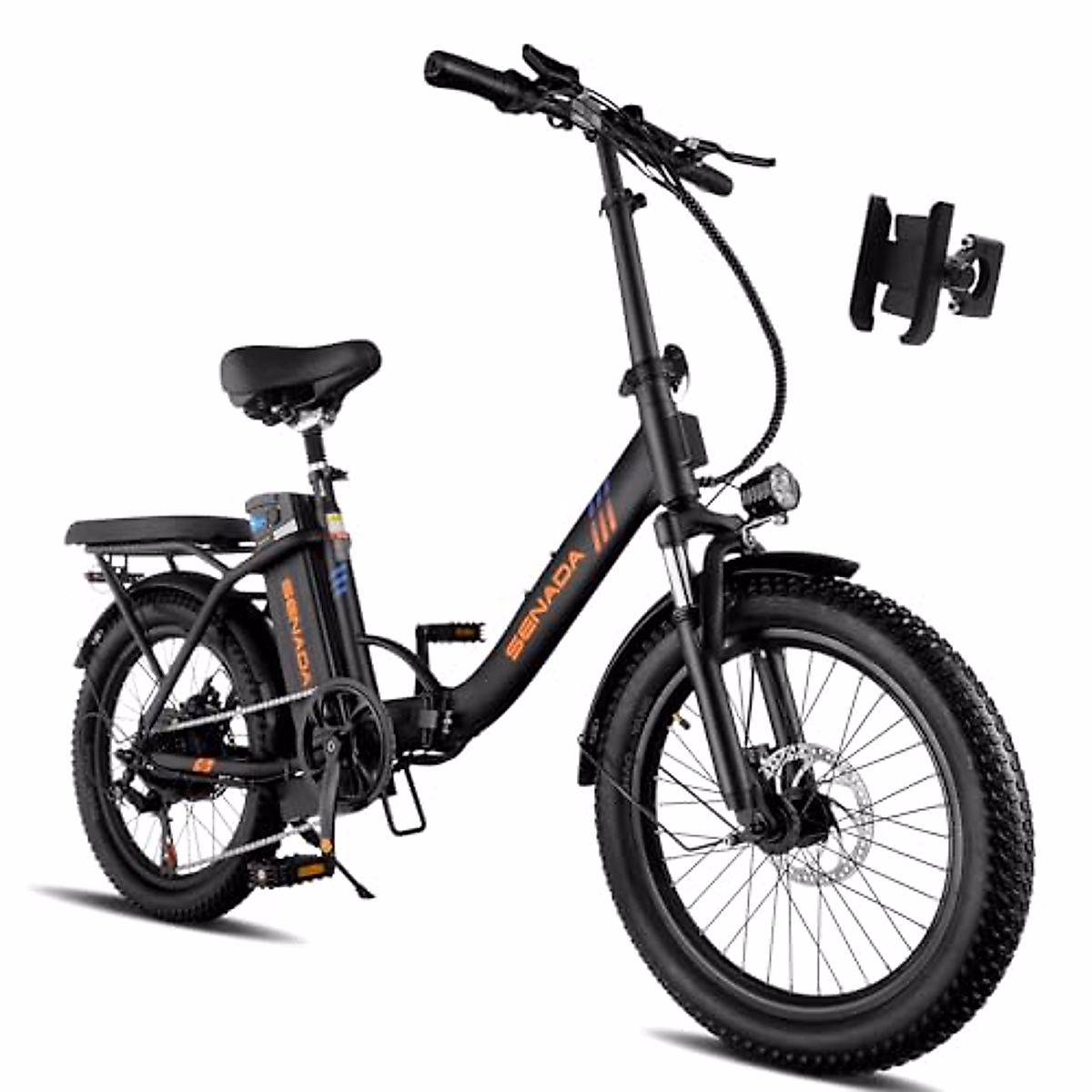 SENADA 20 x 3.0 Fat Tire Folding Electric Bicycle, 750W Peak Foldable Electric Bike 25MPH 62Miles Range, Colorful Display & 7-Speed with Rear Seat Cushion