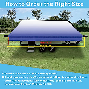 Dulepax RV Awning Fabric Replacement(10'2" Fabric) Heavy Duty 16oz Vinyl Fabric -Camper Awning Replacement Universal Replacement RV Awnings for All Awning Brands-Senior Fade Blue