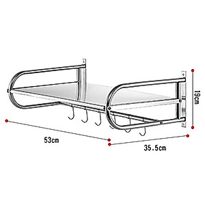 JF-XUAN Kitchen Shelf Kitchen shelf Lixin Microwave Oven Rack WallMounted 304 Stainless steel Thick steel plate with Removable hook knife holder Tableware rack (color : Silver, Size : 53 * 35.5 * 19