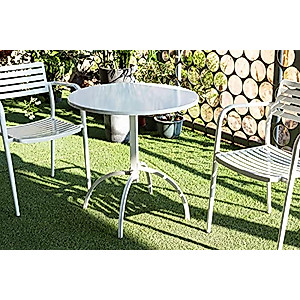 Lisuden Patio Bistro Metal Table Set with 2 Chairs, Outdoor Steel Slat Round Table for 2 Person, 27.5"(Dia) x28(H), Weather-Resistant Furniture Table Conversation Set for Backyard, Garden (White)