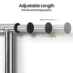 LiaMeE Heavy Duty Clothing Racks for Hanging Clothes, Adjustable Rolling Commercial Garment Rail on Wheels, Free Standing Standard Rod & Shelf for Wardrobe Organization, Chrome Plated