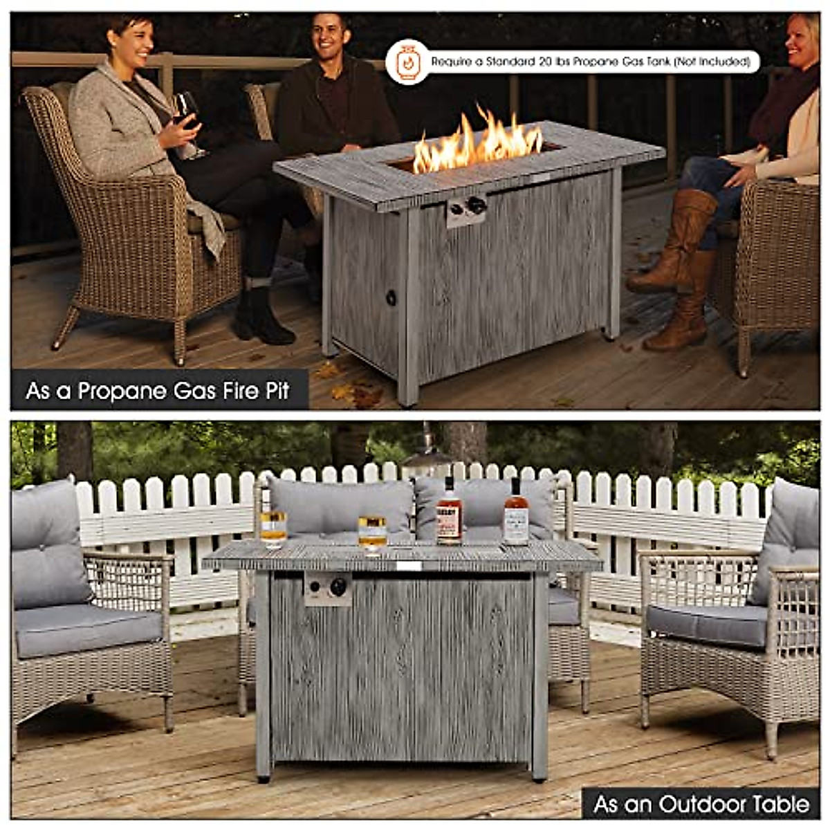HAPPYGRILL 43 Inches Outdoor Propane Fire Pit Table, 50,000 BTU Gas Fire Pit Table with Lid, Protective Cover and Lava Rocks, Pulse Ignition Gas Fire Table for Backyard Garden Patio, CSA Certification