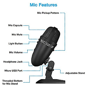 Cyber Acoustics Premium USB Microphone with Dual Recording Patterns - 24-bit Recording Perfect for Podcasting and Vlogging - Compatible with PC and Mac (CVL-2009)