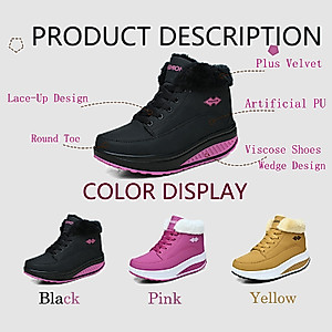 Gladtbser Women's Plus Velvet Arch Support Walking Shoes Autumn and Winter Keep Warm Casual Wedge Platform Sneakers Lace-Up Light Weight Orthotic Sneakers for Plantar Fasciitis (Black,8)