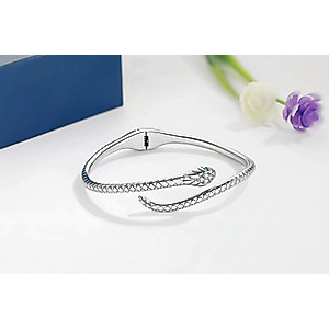 Presentski Snake Bracelet Sterling Silver Open Bangle Serpent Bracelet Vintage Silver Bracelet for Women