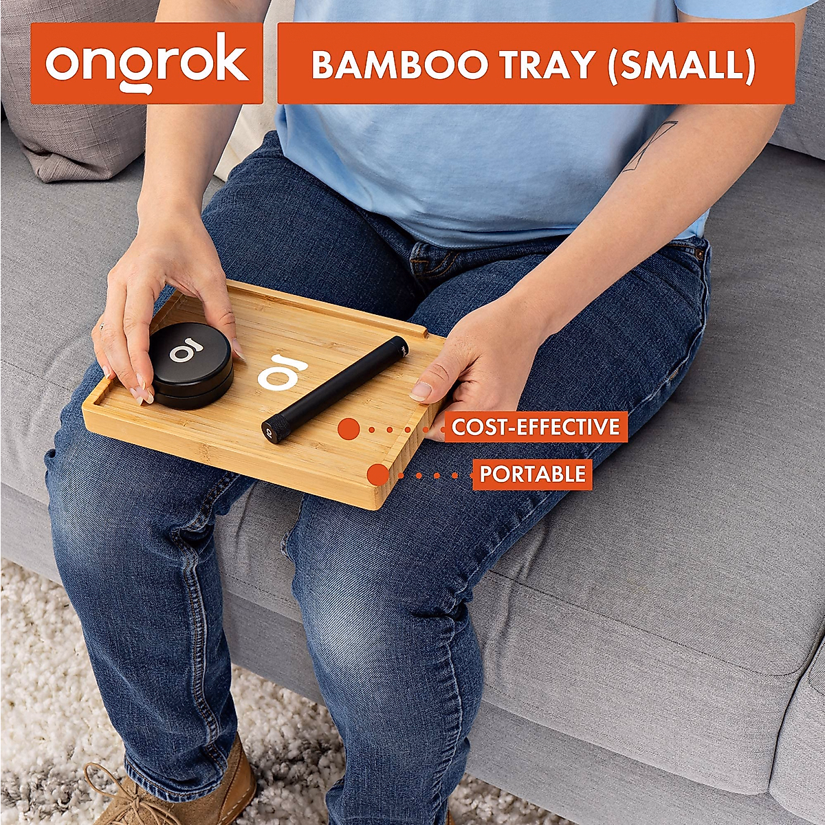 ONGROK Bamboo Tray, Small (9x6 in), Mini Wooden Tray with Small Rolling Surface