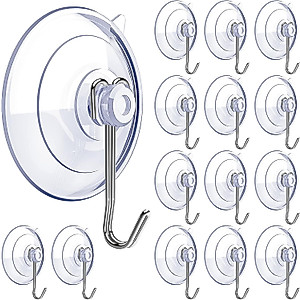 Clip Strip 25 Pack Suction Cup Hooks, 1.75" Diameter Clear PVC Suction Cups with Stainless Steel Hooks for Hanging on Glass, Window, Decor, Shower, Bathroom