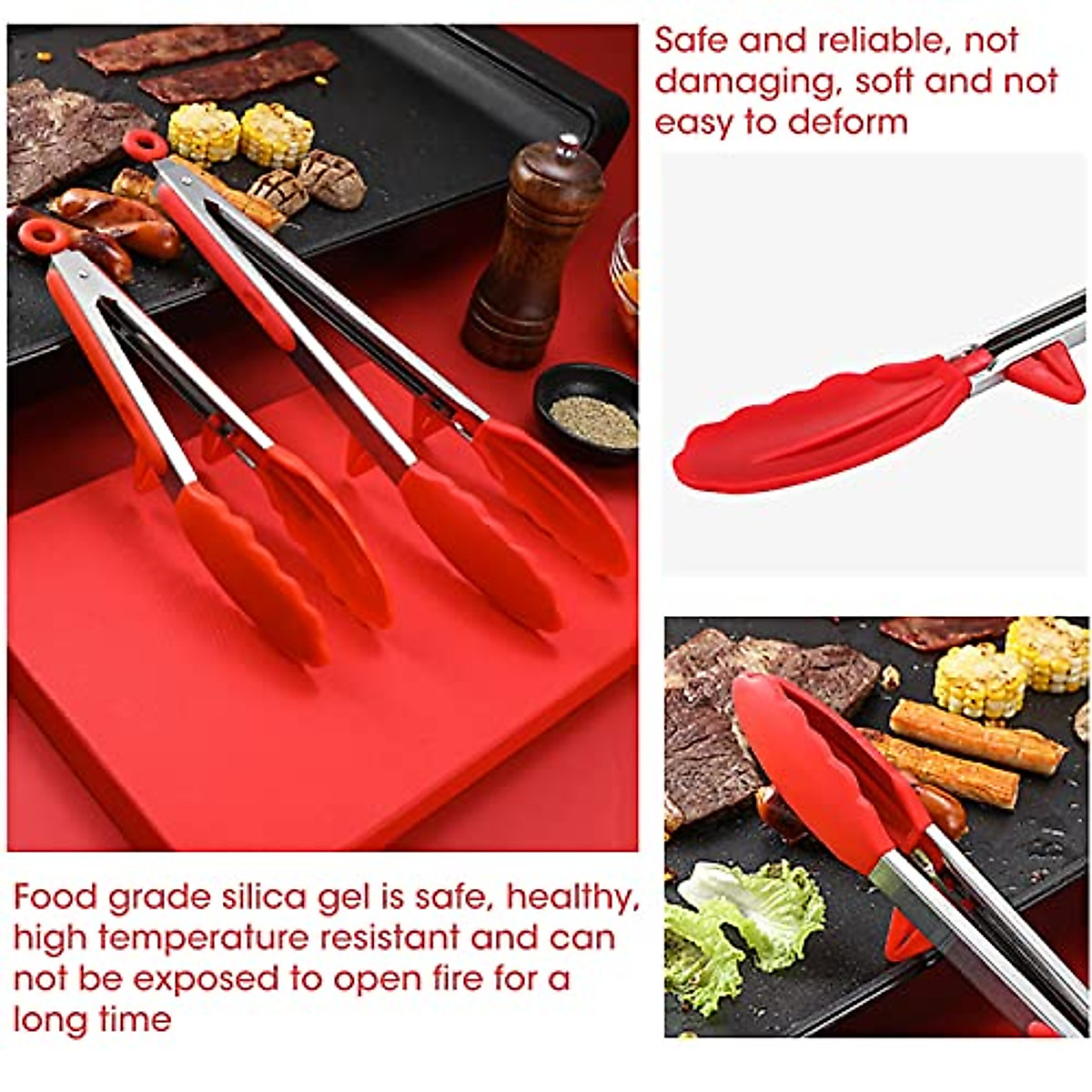 Mekbok Kitchen Tongs with Silicone Tips and Stands, Cooking Tongs, Bbq Grill Tongs, Set of 3