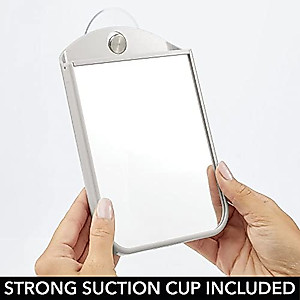 mDesign Bathroom Shower Suction Fog Away Shaving Mirror - Light Gray/Brushed