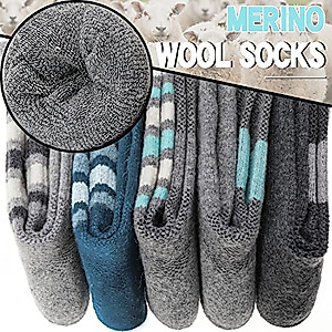 EBMORE Womens Merino Wool Hiking Socks Thermal Warm Winter Boot Crew Cushion Work Gift Socks 5 Pairs(Striped-B)