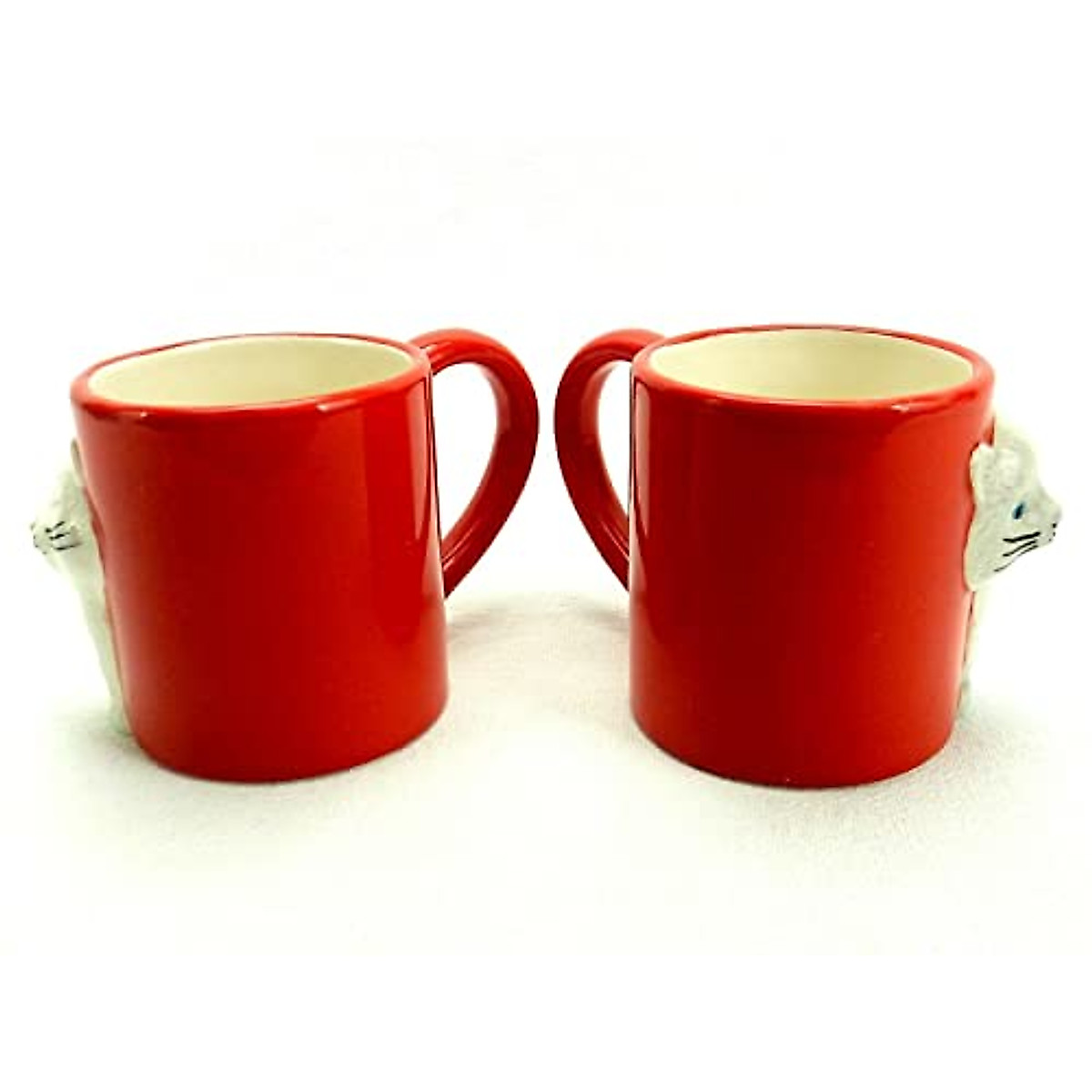 TDL Kissing Cat Mugs, Cute Matching Coffee Mugs, 3-Finger Loop Handles for Easy Handling, Ceramic Cups, Dishwasher Safe - Set of 2, Red, 3 1/4'' diameter (5 1/2'' edge to handle) x 3 1/2''H