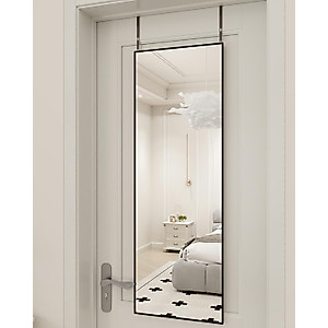 BEAUTYPEAK Full Length Mirror 16'' x 50'' Aluminum Alloy Over The Door Mirror Large Hanging Mirrors Wall Mounted Body Dressing for Bedroom, Living Room, Bathroom, Dorm Home Decor, Black