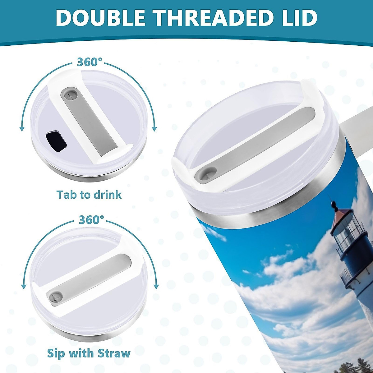Flradish Lighthouse 30oz Tumbler with Handle and Straw Lid,Leakproof Vacuum Insulated Reusable Stainless Steel Tumbler Travel Mug Fits Cup Holder