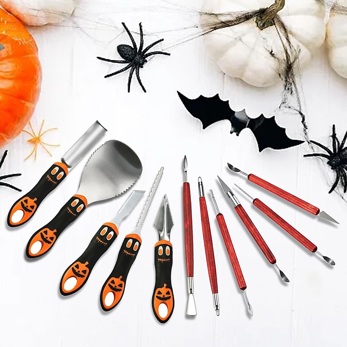 WeKit Halloween Pumpkin Carving Kit Tools, 11 Pcs Professional Heavy Duty Carving Set, Stainless Steel Double-side Sculpting Tool Carving Kit for Halloween Decoration and Gifts