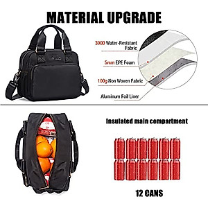 Scorlia Insulated Lunch Bag for Women, Reusable Lunch Cooler Tote Box, Lunch Organizer with Adjustable Shoulder Strap, Front Zipper Pocket and Mesh Side Pockets for Adults, Work, Black