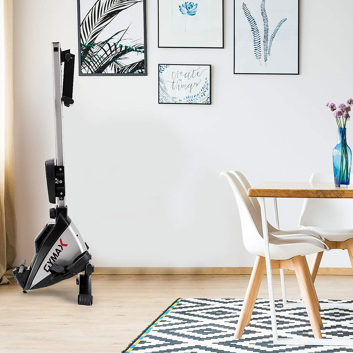 GYMAX Magnetic Rower, 8-Level Adjustable Resistance Rowing Machine with LCD Monitor, Indoor Cardio Exercise Rower for Home/Gym