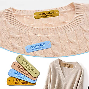 50 Pcs PU Leather Label Handmade Sew on Tag Label Faux Leather Handmade Embossed Tag(Limited, 10c)