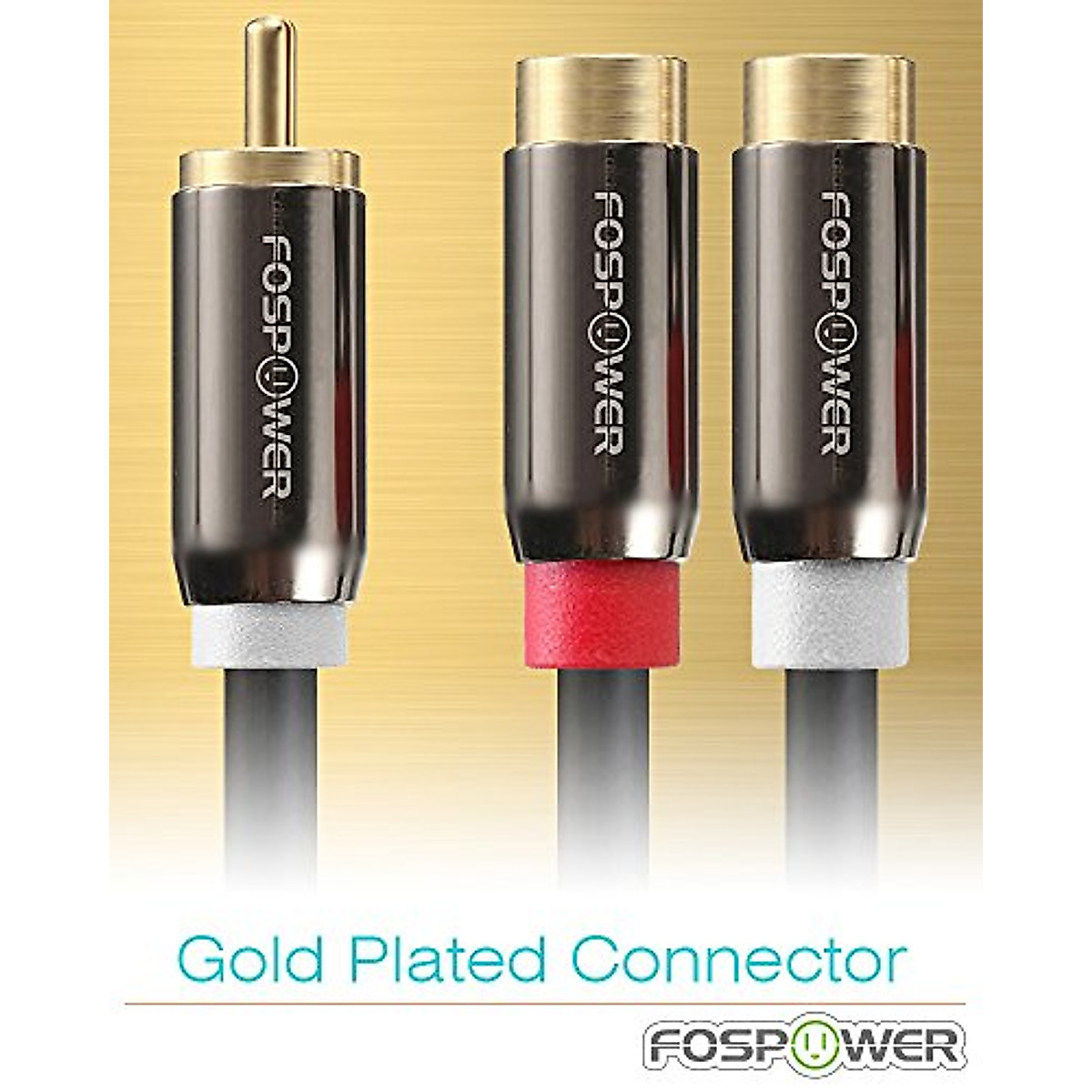 FosPower Y Adapter [8 inch] 1 RCA (Male) to 2 RCA (Female) Stereo Audio Y Adapter Subwoofer Cable [24k Gold Plated] 1 Male to 2 Female Y Splitter Connectors Extension Cord