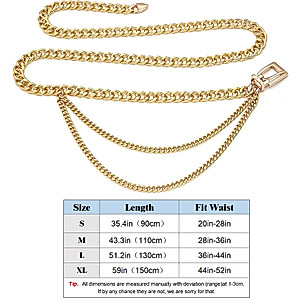Glamorstar Multilayer Chain Belts for Women Girls Metal Waist Chain for Dress Gold 110CM