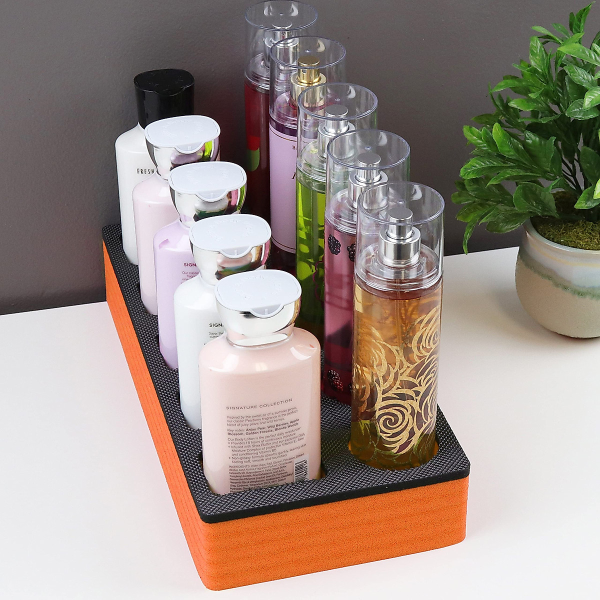 Polar Whale Lotion and Body Spray Stand Organizer Tray Orange Black Durable Foam Washable Waterproof Insert for Home Bathroom Bedroom Office 12 x 6 x 2 Inches 10 Slots