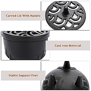 JUXYES Vintage Tripod Incense Burner Holder with Lid, Cast Iron Incense Holder Metal Cauldron Censer Antique Cone Coil Incense Burner Holder for Incense Resins, Cones or Wax Melts