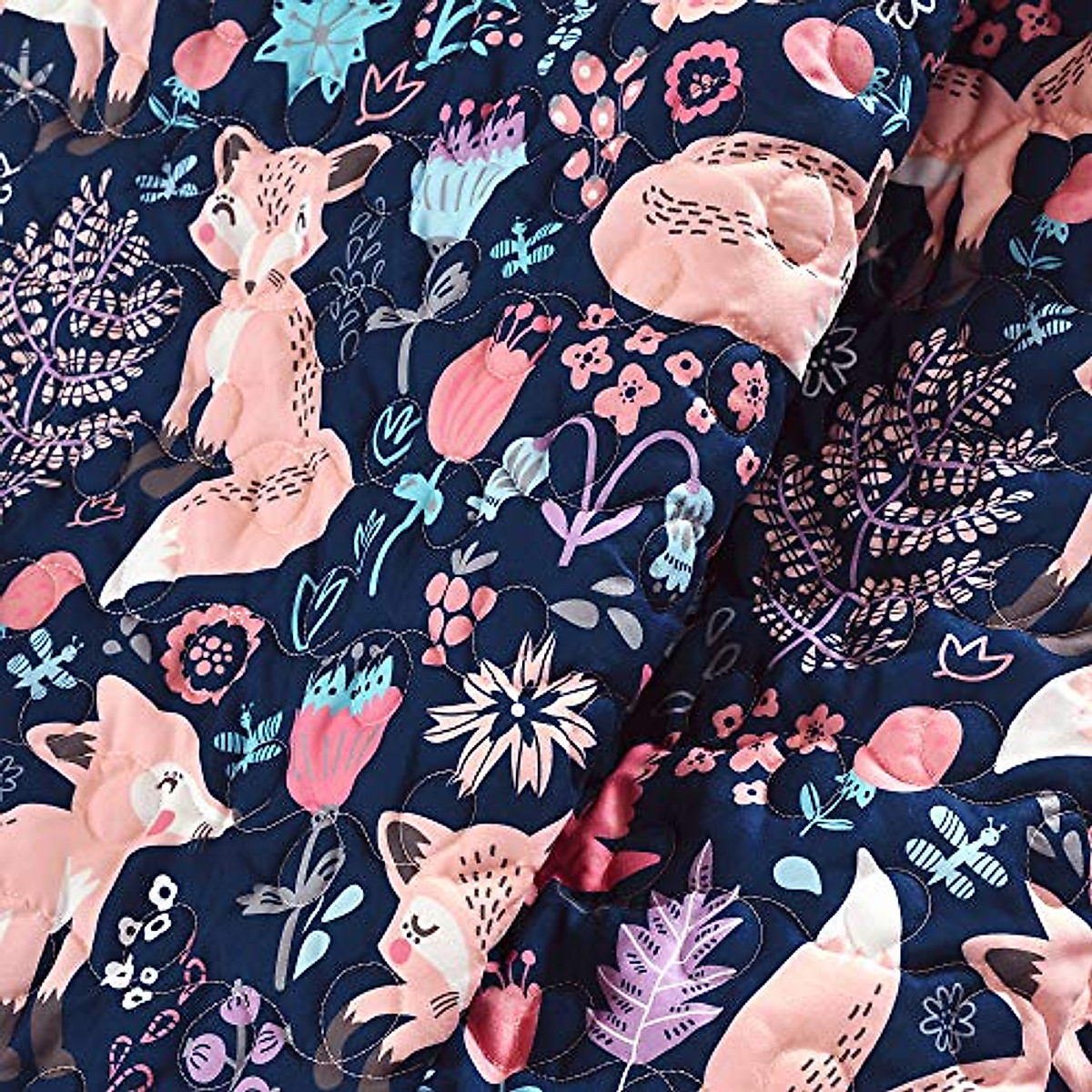 Lush Decor Pixie Fox Sherpa Throw Blanket, 60" x 50", Navy & Pink