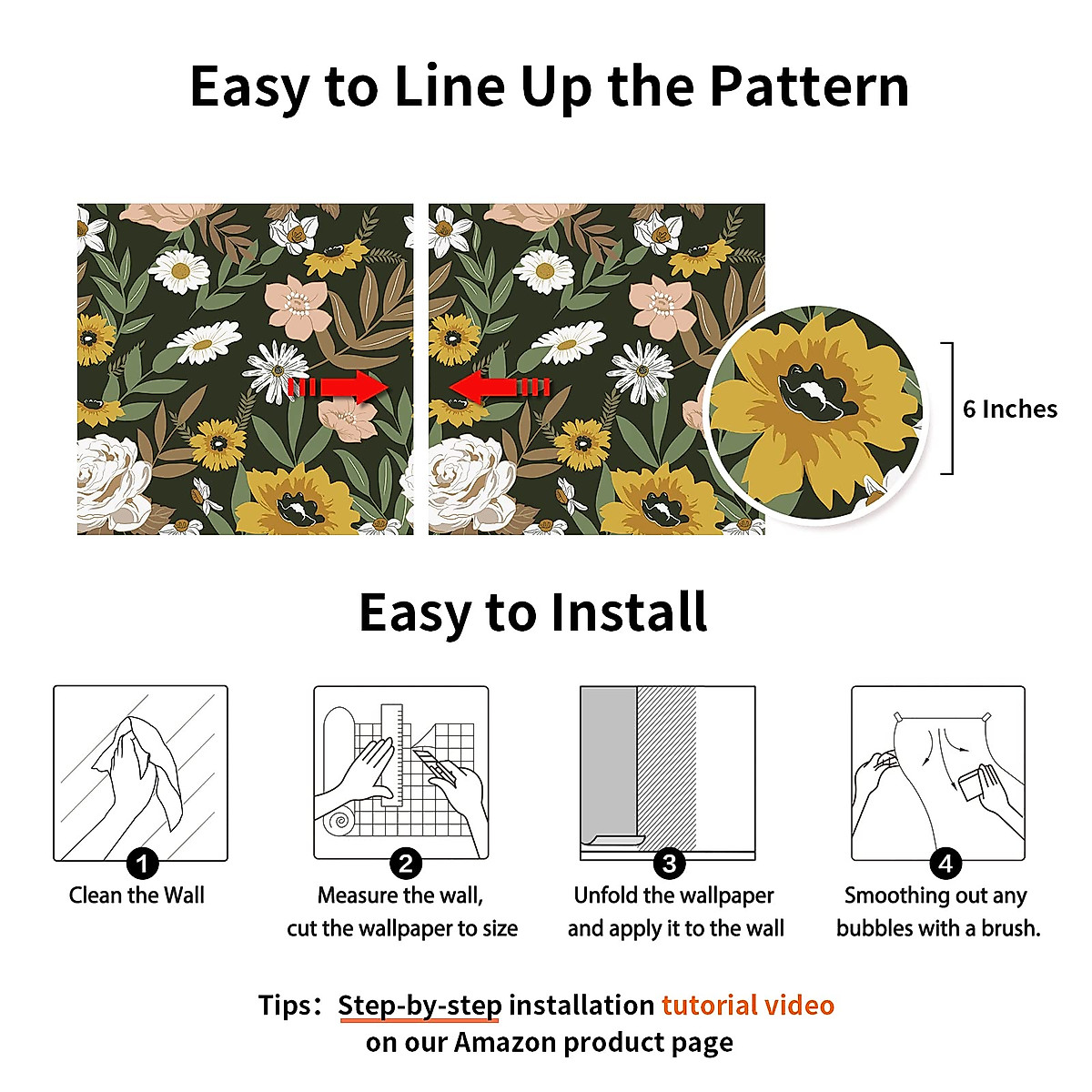 Cismmy Large Floral Peel and Stick Wallpaper Boho Removable Wallpaper for Bedroom Bathroom Easy Peel Off Wallpaper Stick on Wallpaper Vintage Renter Friendly Wall Paper 118" X 17.7"