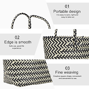 Cabilock Women's Clutch Handbags Summer Rattan Bag Straw Tote Bags Handbags Moroccan Market Basket French Wicker Basket Fruit Vegetables Shopping Bag with Handle for Beach Summer Black Beach Tote