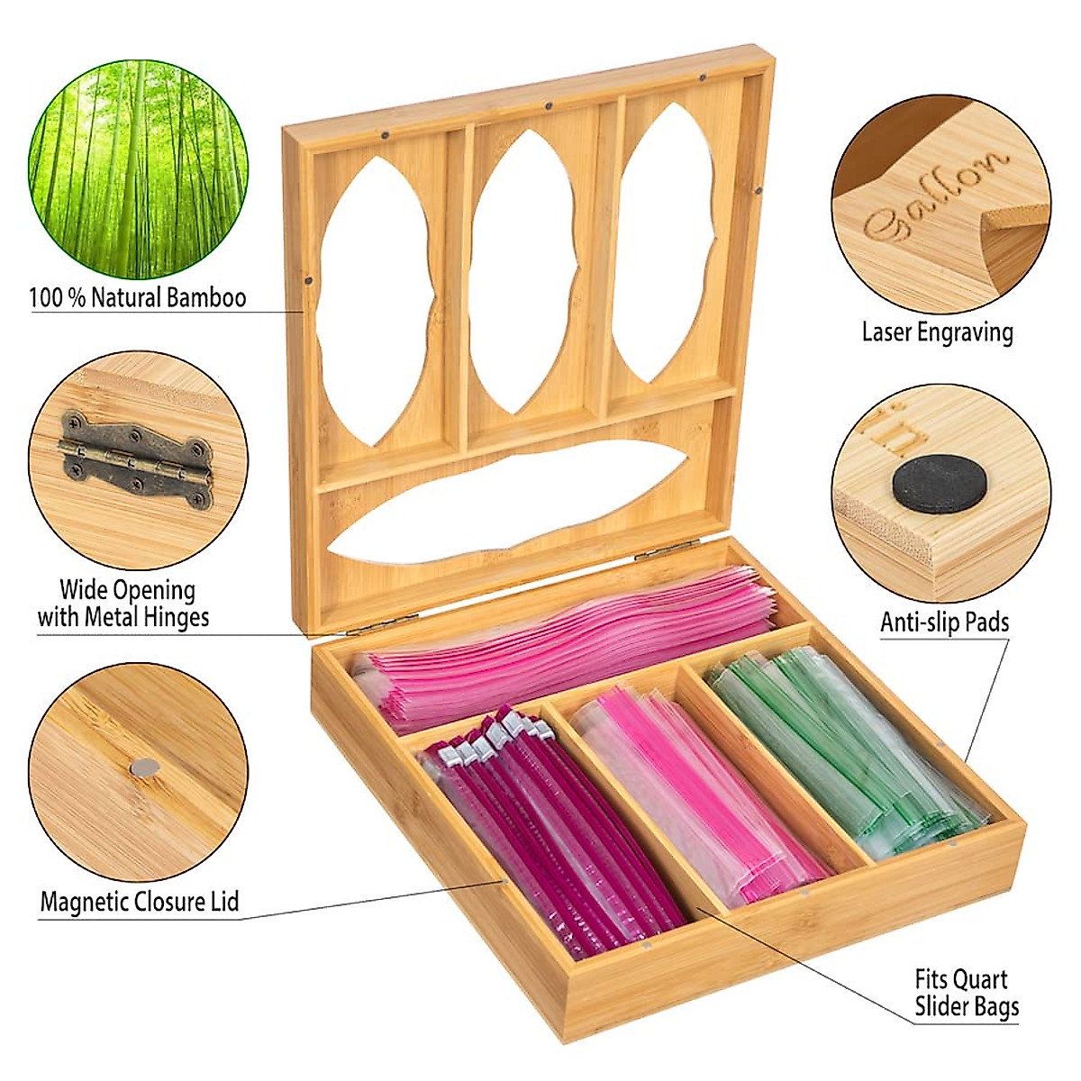 Ziplock Bag Storage Organizer, Kitchen Organization, Drawer Organizer, Magnetic, Bamboo, Unique Design