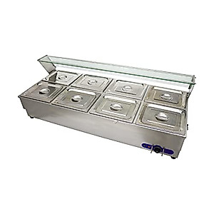 INTSUPERMAI Commercial 8 Pan Food Warmer 6inch Deep Pans Countertop Bain Marie Food Soup Warmer Canteen Buffet Steam Heater Steam Table Food Steamer with Glass Shield 110V