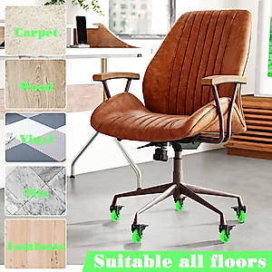 Office Chair Wheels With Brake Replacement Rubber Desk Chair Casters-Protection for Hardwood Floors and Carpet-Set of 5-Heavy Duty Office to Replace Office Chair Mats-Universal Fit-Green(C-50)