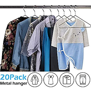 MISSLO 20 Pack Metal Hangers Heavy Duty Stainless Steel Hangers for Clothes Closet Coat Clothing Suit Shirt, 16.4 Inch
