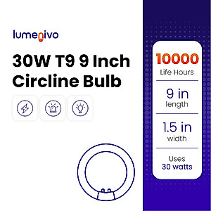 lumenivo 30 Watt Replacement Bulb for Lights of America FCL30EX-L 27K T9 9 Inch Circline Bulb with G10Q-4 4 Pin Base in a Square - 3000k Circline Fluorescent Bulb - 1 Pack