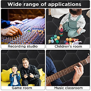18 Pieces Acoustic Panels Hexagon Sound Proof Padding 11.8 x 10.2 x 0.4 Inches Foam Soundproof Wall Panels Self-Adhesive Sound Dampening Panels Acoustic Absorption for Studio Home Office, Black