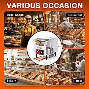 PYY Commercial Conveyor Toaster - 150 Slices/Hour Conveyor Belt Toaster, Heavy Duty Stainless Steel Commercial Toaster Oven, Electric Restaurant Commercial Toaster for Bagel, Bread, Silver, 1500W