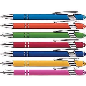 Rubberized Soft Touch | Burst of Color | Ballpoint Pen with Stylus Tip a stylish, premium metal pen, black ink, medium point (Assorted, 7)