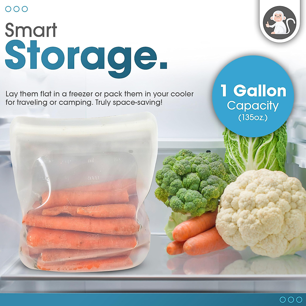 Silicone Food Storage Bag 102oz. XXL [Set of 2] Reusable Freezer Bags - Zero Waste Food and Container Lids Reusable Silicone Containers with Lid, Sous Vide, Extra Large Bags