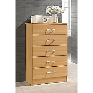 HODEDAH IMPORT 5 Drawer Chest, with Metal Gliding Rails, Beech, 47.8x31.5 inches