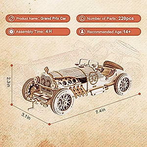 RoWood Model Cars to Build, 3D Wooden Puzzle for Adults & Teens, DIY Scale Mechanical Car Model Building Kits, Best Toys Gift for Kids - Grand Prix Car