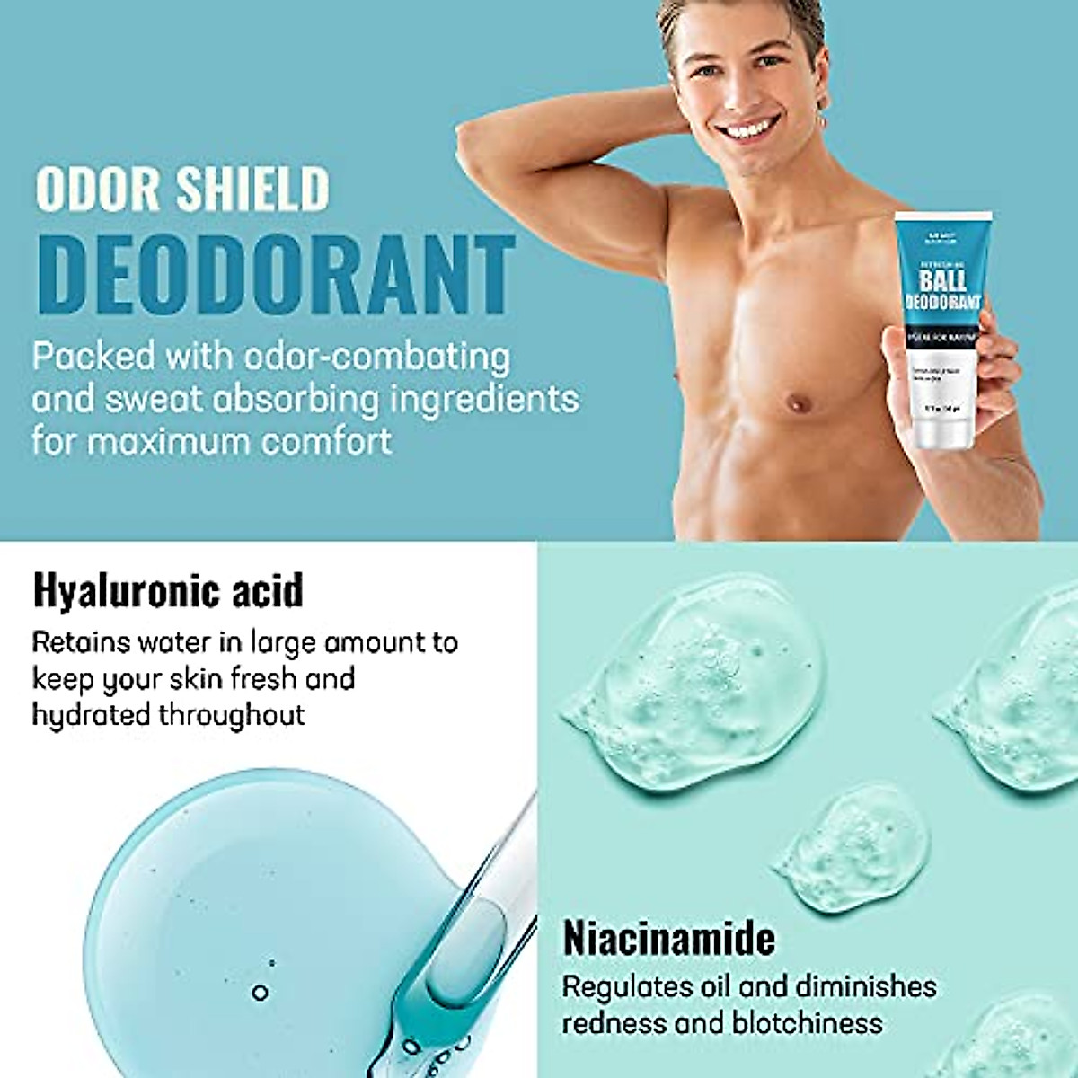 Azani Anti Chafing Men's Ball Deodorant| Ballguard, Counters Sweat, Odor, flakes, Redness and Irritation|Niacinamide & Hyaluronic Acid| 1.76 Oz, 1 Pack