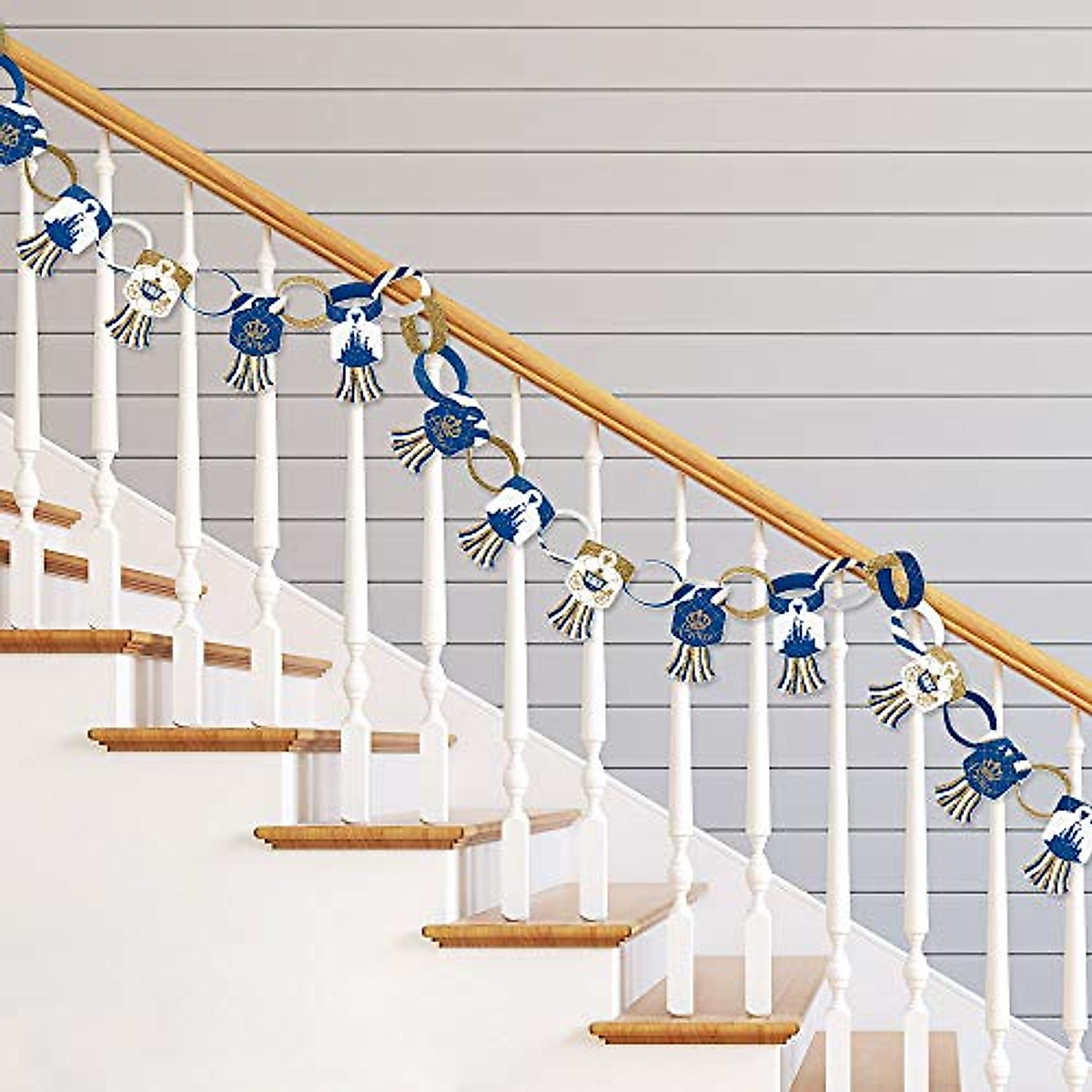 Big Dot of Happiness Royal Prince Charming - 90 Chain Links and 30 Paper Tassels Decoration Kit - Baby Shower or Birthday Party Paper Chains Garland - 21 feet