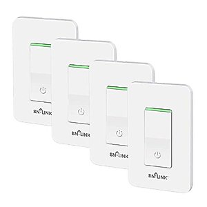 BN-LINK WiFi Smart in-Wall Light Switch, No Hub Required with Timer Function, White, Compatible with Alexa and Google Assistant, Neutral Wire Needed, 2.4 Ghz Network Only (4 Pack)